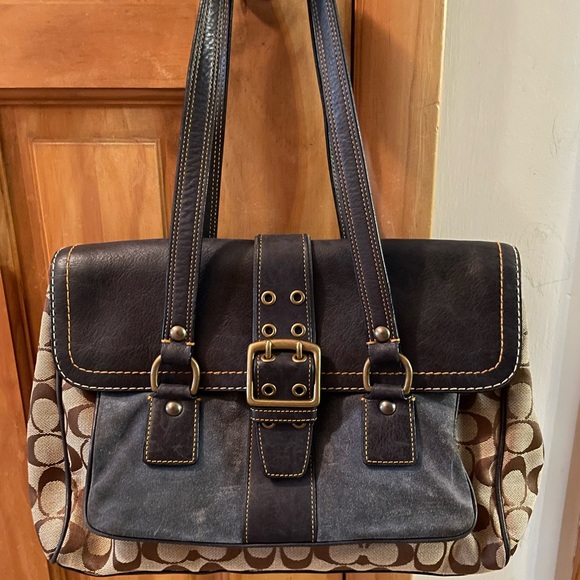 Coach | Bags | Coach Navy And Khaki Handbag | Poshmark
